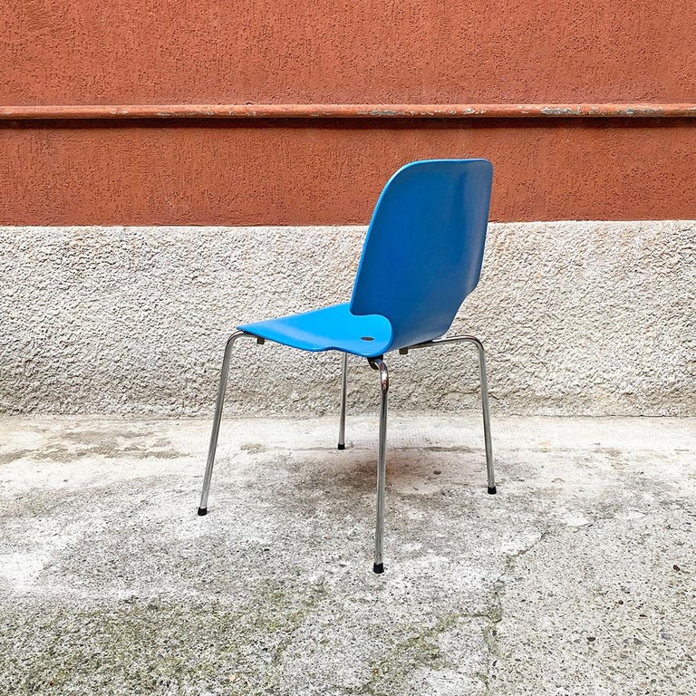Italian Mid-Century Modern Light Blue Curved Wood and Metal Rod Chair ...