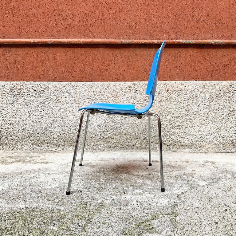 Italian Mid-Century Modern Light Blue Curved Wood and Metal Rod Chair ...