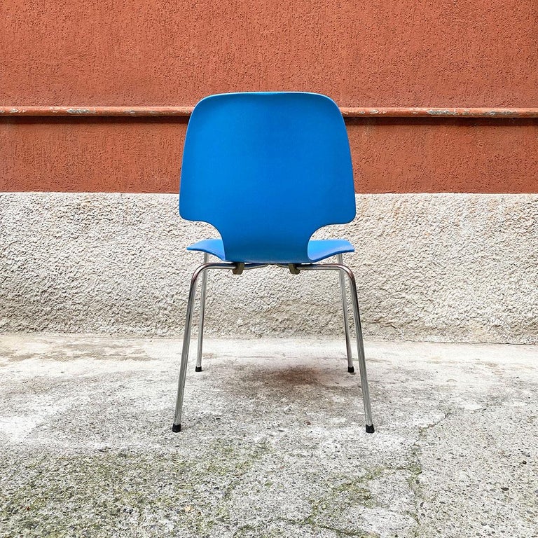 Italian Mid-Century Modern Light Blue Curved Wood and Metal Rod Chair ...