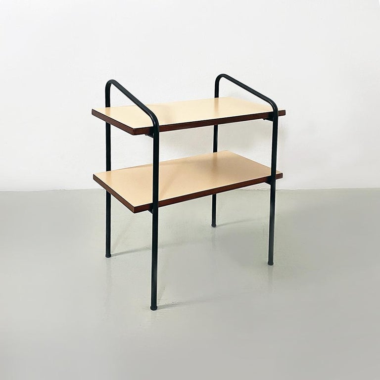 Italian Mid-Century Modern Light Pink Laminate Black Metal Bedside ...