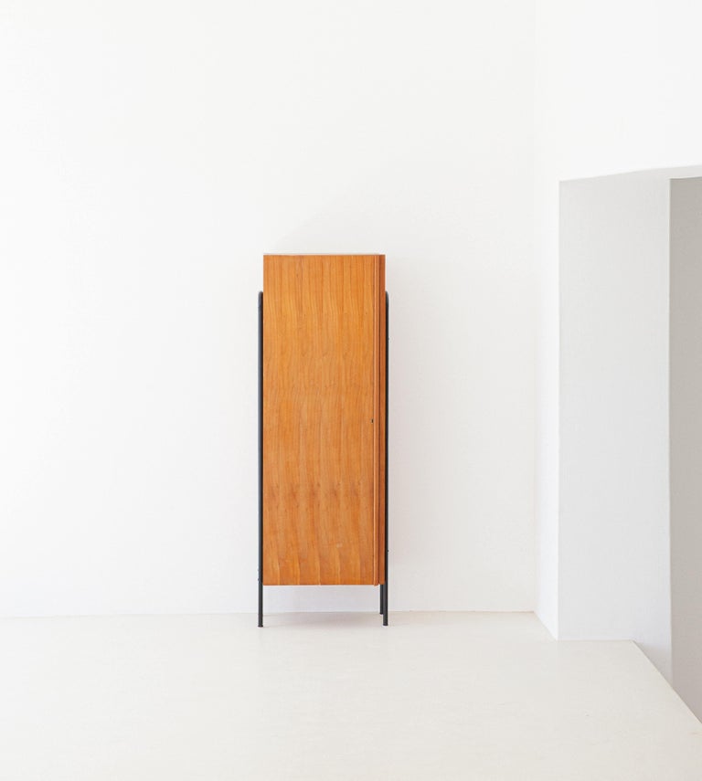 Italian Mid-Century Modern Light Wood and Black Iron Wardrobe, 1950s at ...