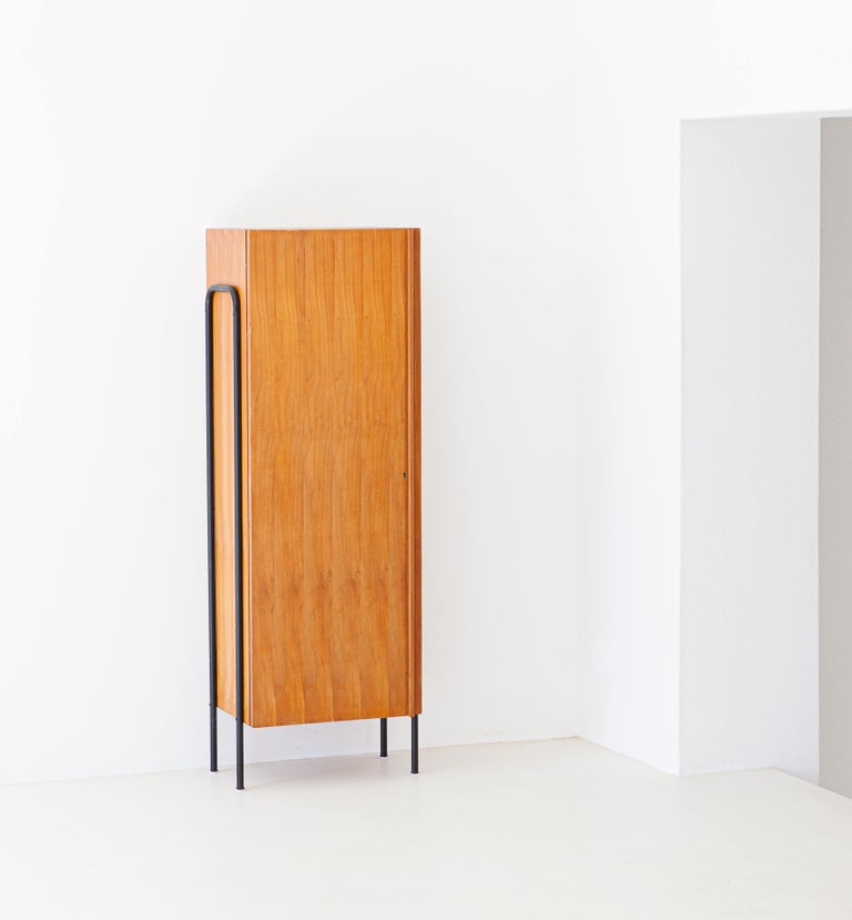 Italian Mid-Century Modern Light Wood and Black Iron Wardrobe, 1950s at ...
