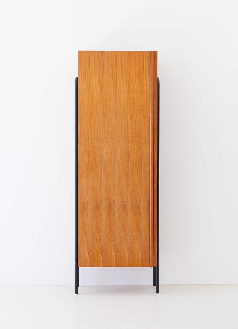 Italian Mid-Century Modern Light Wood and Black Iron Wardrobe, 1950s at ...