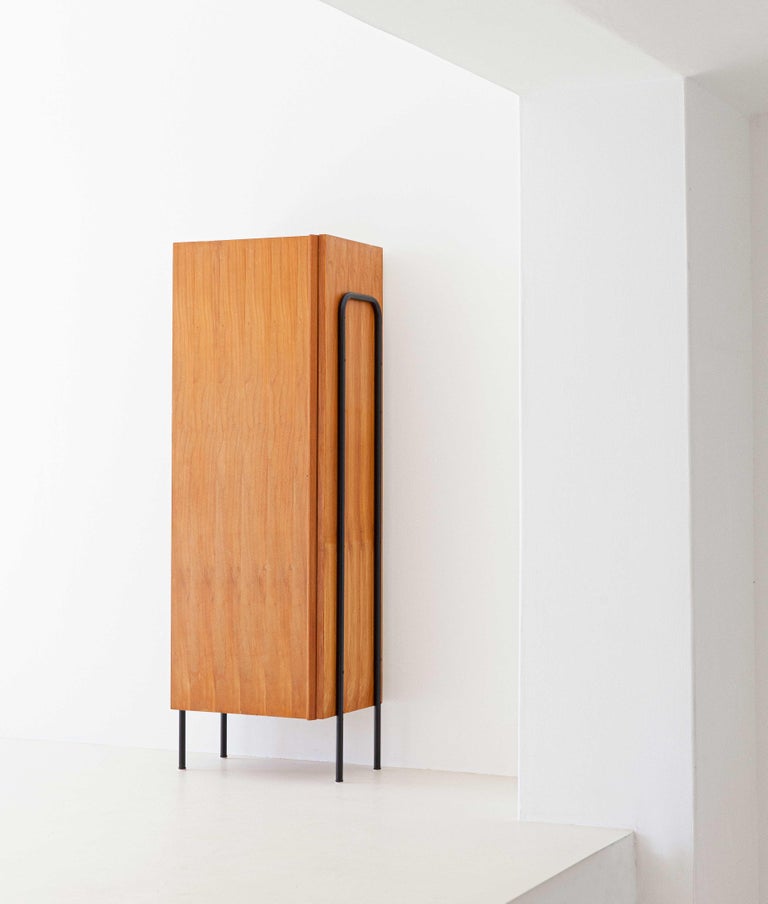 Italian Mid-Century Modern Light Wood and Black Iron Wardrobe, 1950s at ...