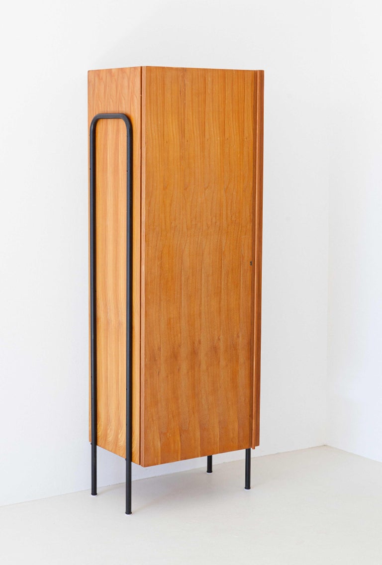 Italian Mid-Century Modern Light Wood and Black Iron Wardrobe, 1950s at ...