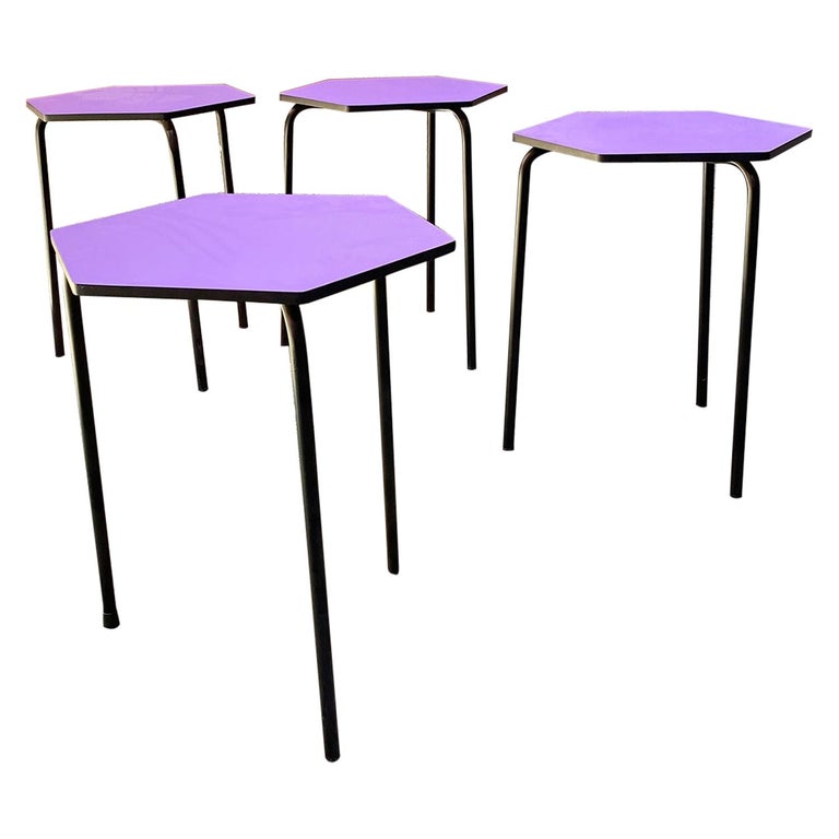 Italian Mid-Century Modern Lilac Hexagonal Bar Tables with Metal Legs ...