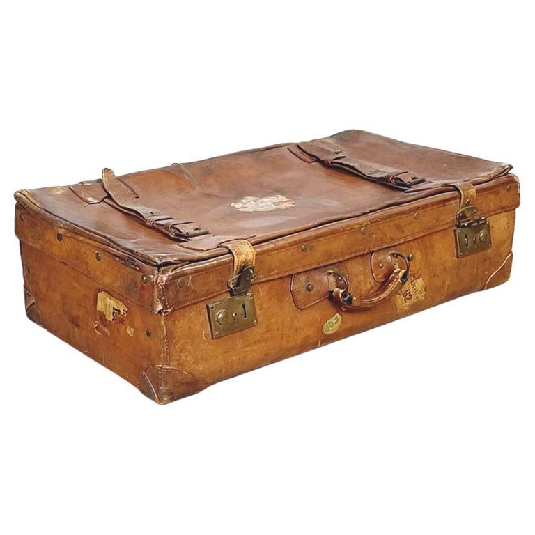 Italian Mid-Century Modern Luggage in Brown Leather with Beige Fabric ...