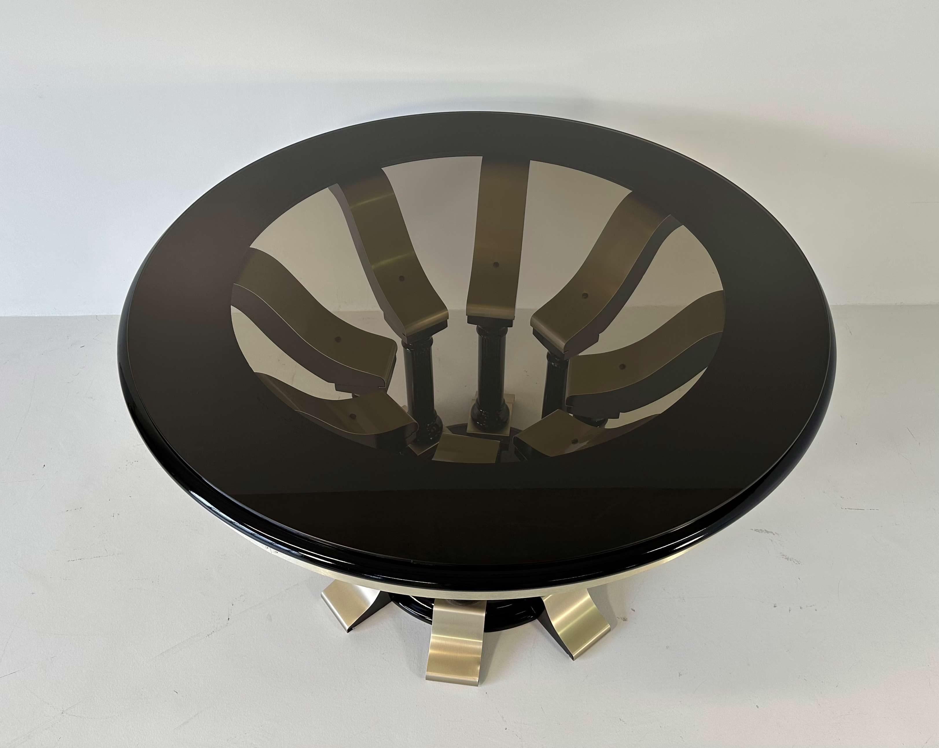 Italian Mid-Century Modern Metal, Black Lacquer and Smoked Glass Table ...