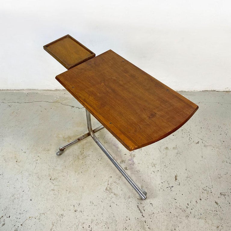 Italian Mid-Century Modern Metal Tubolar and Wooden Top Technical Tray ...