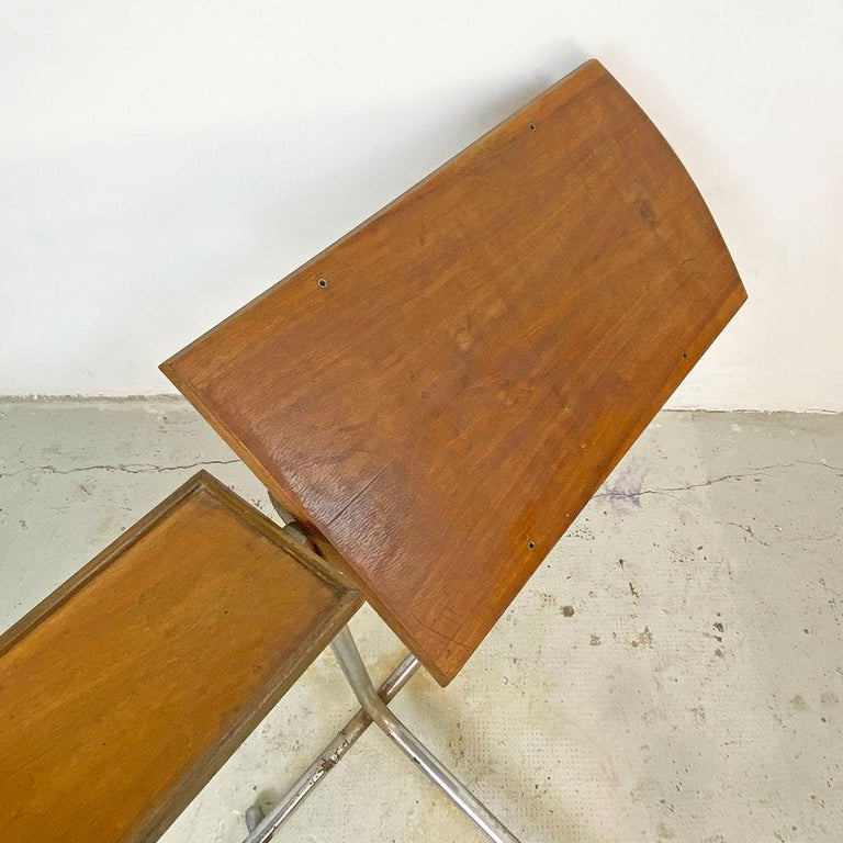 Italian Mid-Century Modern Metal Tubolar and Wooden Top Technical Tray ...