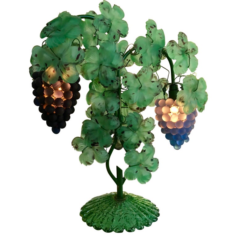 Italian Mid-Century Modern Murano Art Glass Grape and Leaf Table Lamp ...