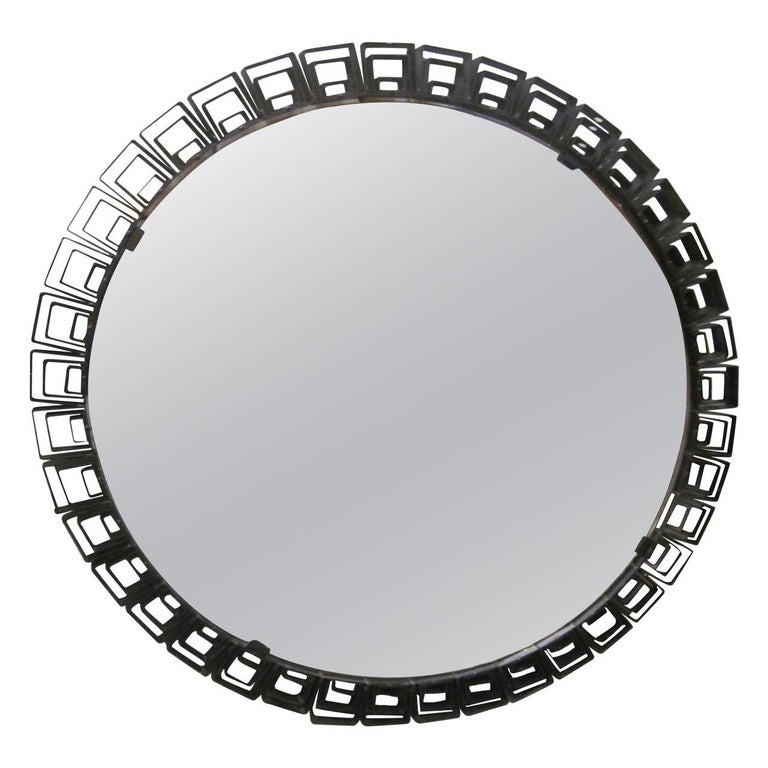 Italian Mid-Century Modern Neoclassical Round Bronze Mirror, Fontana ...