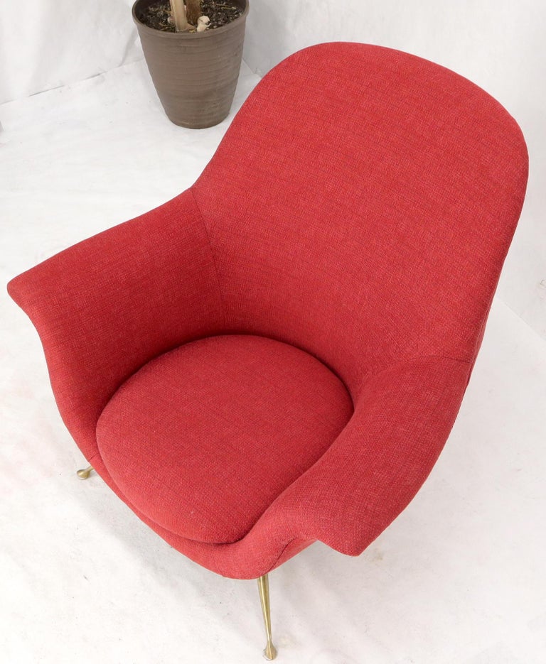 Italian Mid-Century Modern New Red Upholstery Lounge Chair on Solid ...