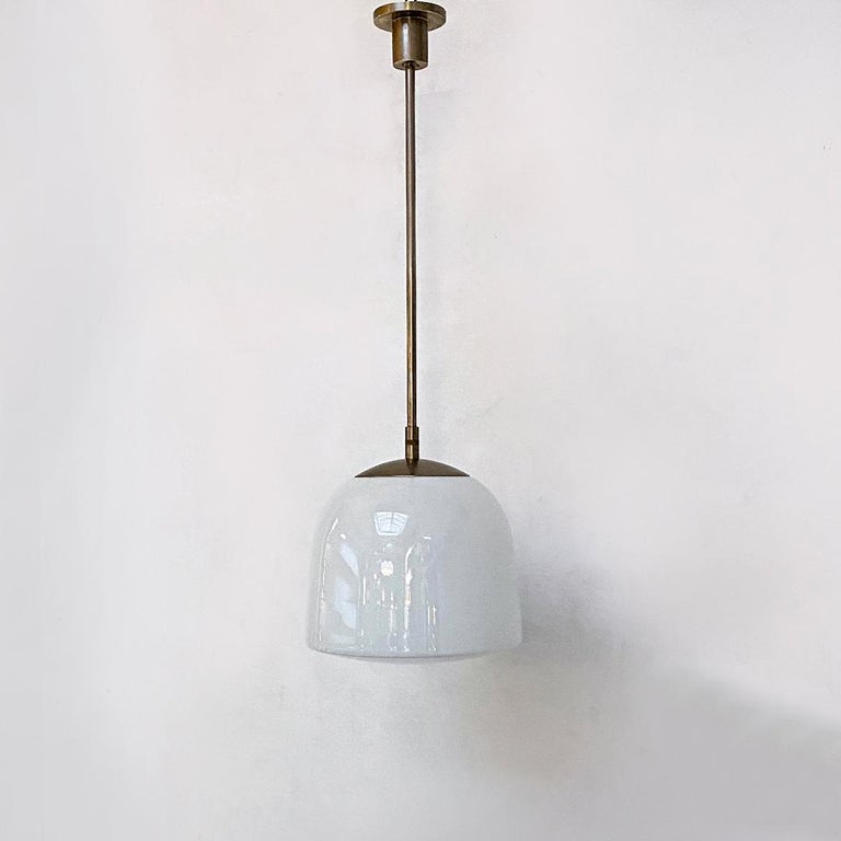 Italian Mid-Century Modern Opalin Glass Chanderlier with Central Steel ...