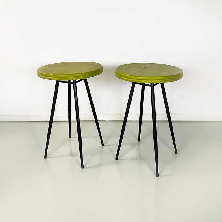 Italian Mid-Century Modern Pair of Black and Acid Green Metal Bar ...