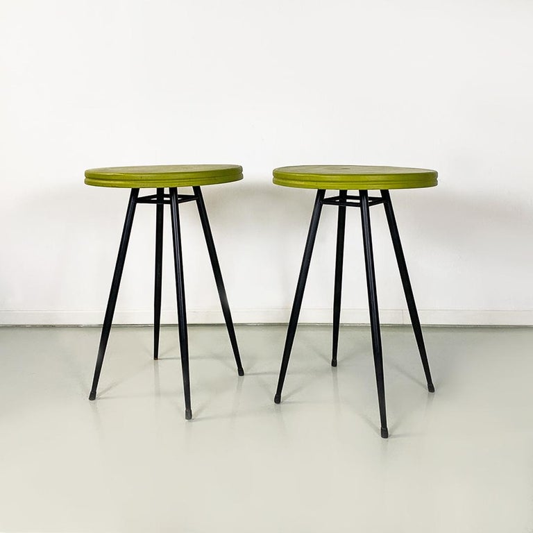 Italian Mid-Century Modern Pair of Black and Acid Green Metal Bar ...