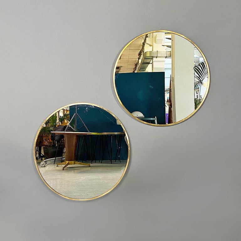Italian Mid-Century Modern Pair of Round Brass Mirrors, 1950s For Sale ...