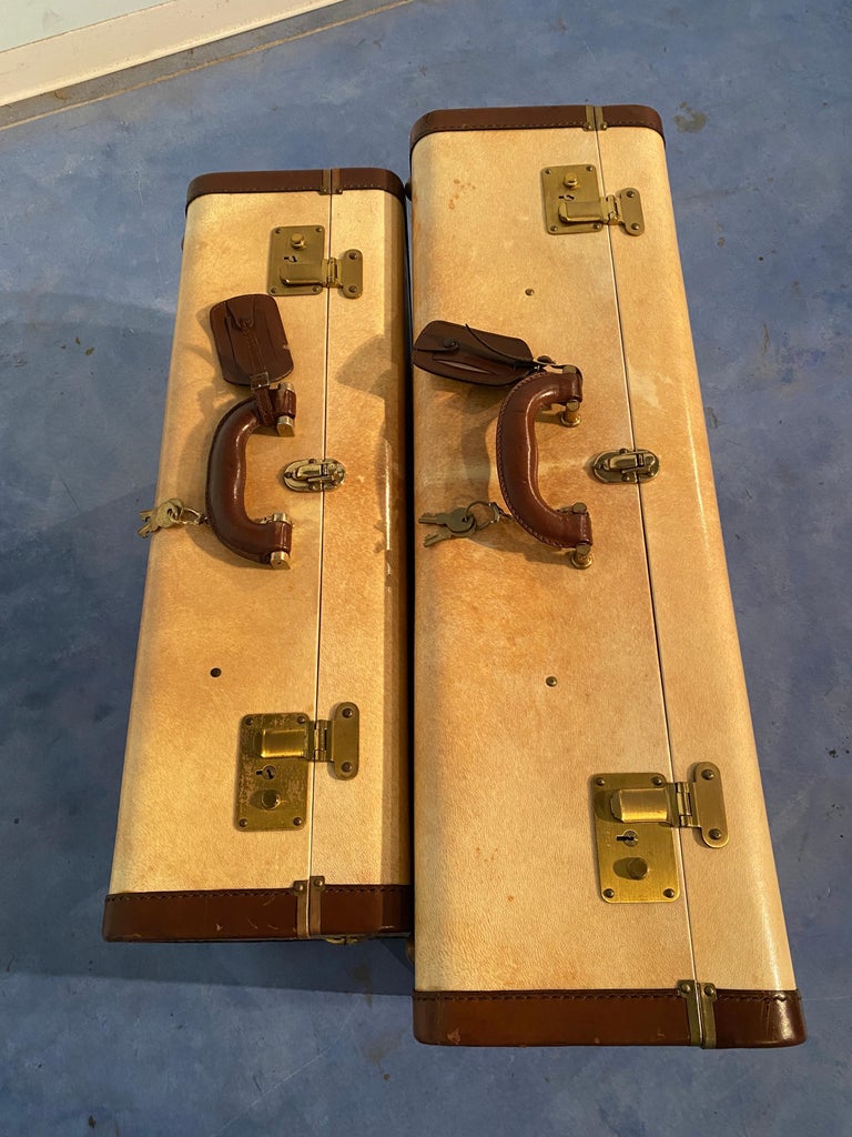Italian Mid-Century Modern Parchment Paper Luggages or Suitcases Set of ...