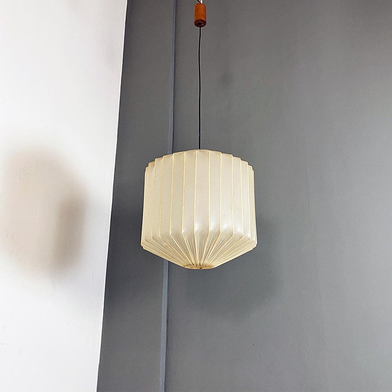 Italian mid century modern plastic pleated shape and metal chandelier ...