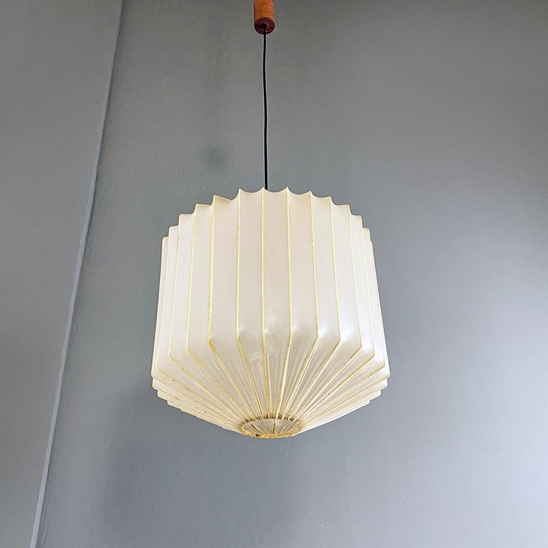 Italian mid century modern plastic pleated shape and metal chandelier ...