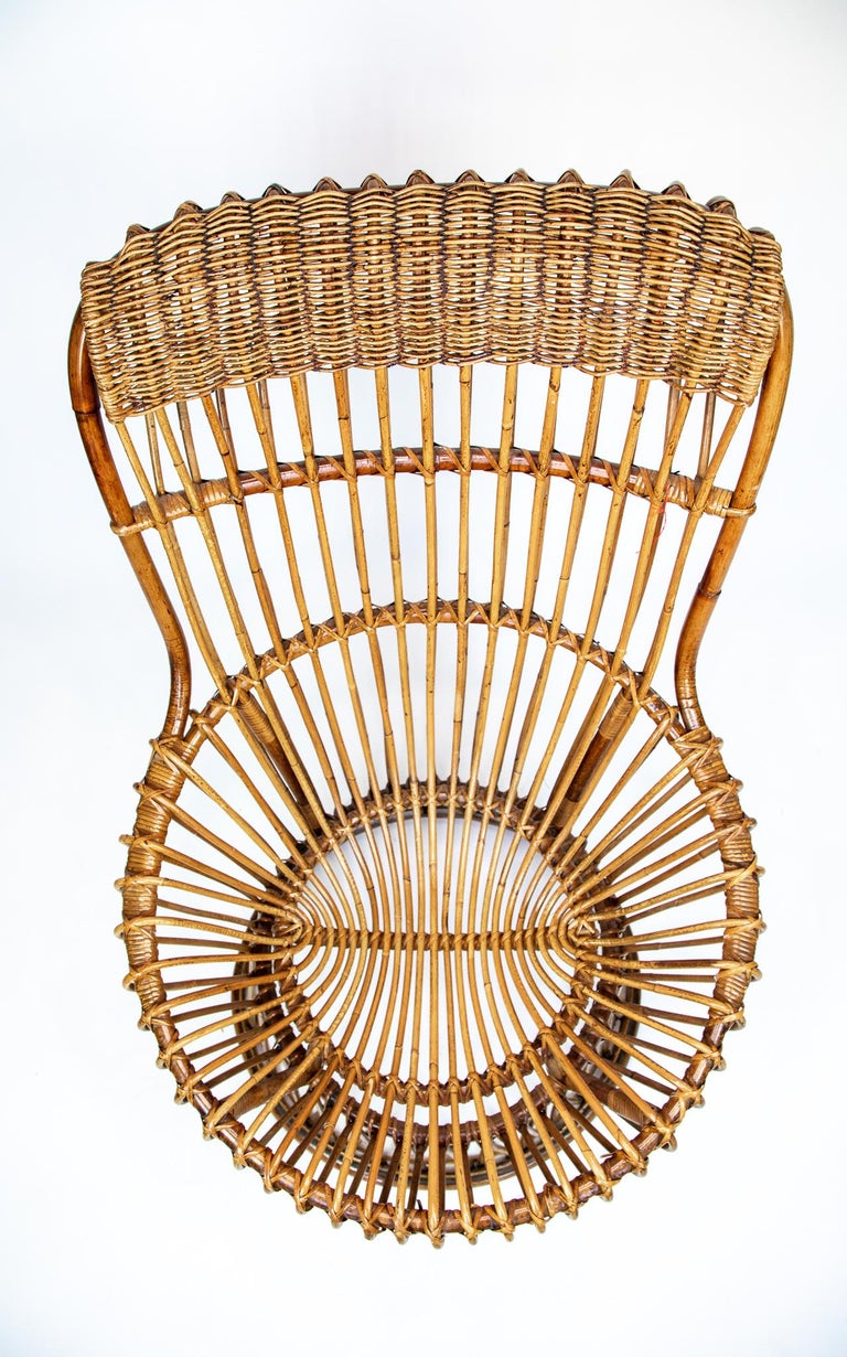 Mid Century Modern Outdoor Lounge Chair in Rattan Wicker, Italy 1950s ...