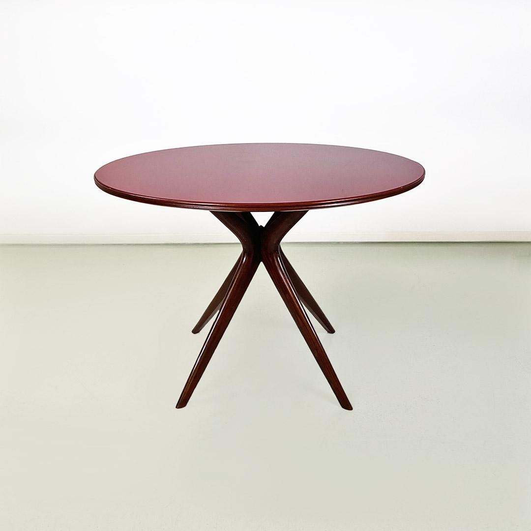 Italian mid century modern red back painted glass and wood round dining ...