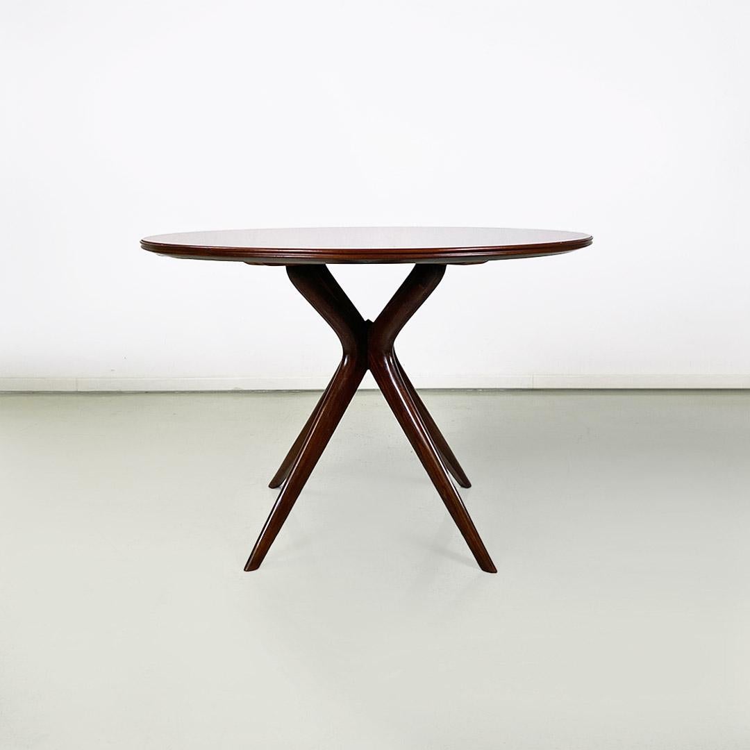Italian mid century modern red back painted glass and wood round dining ...