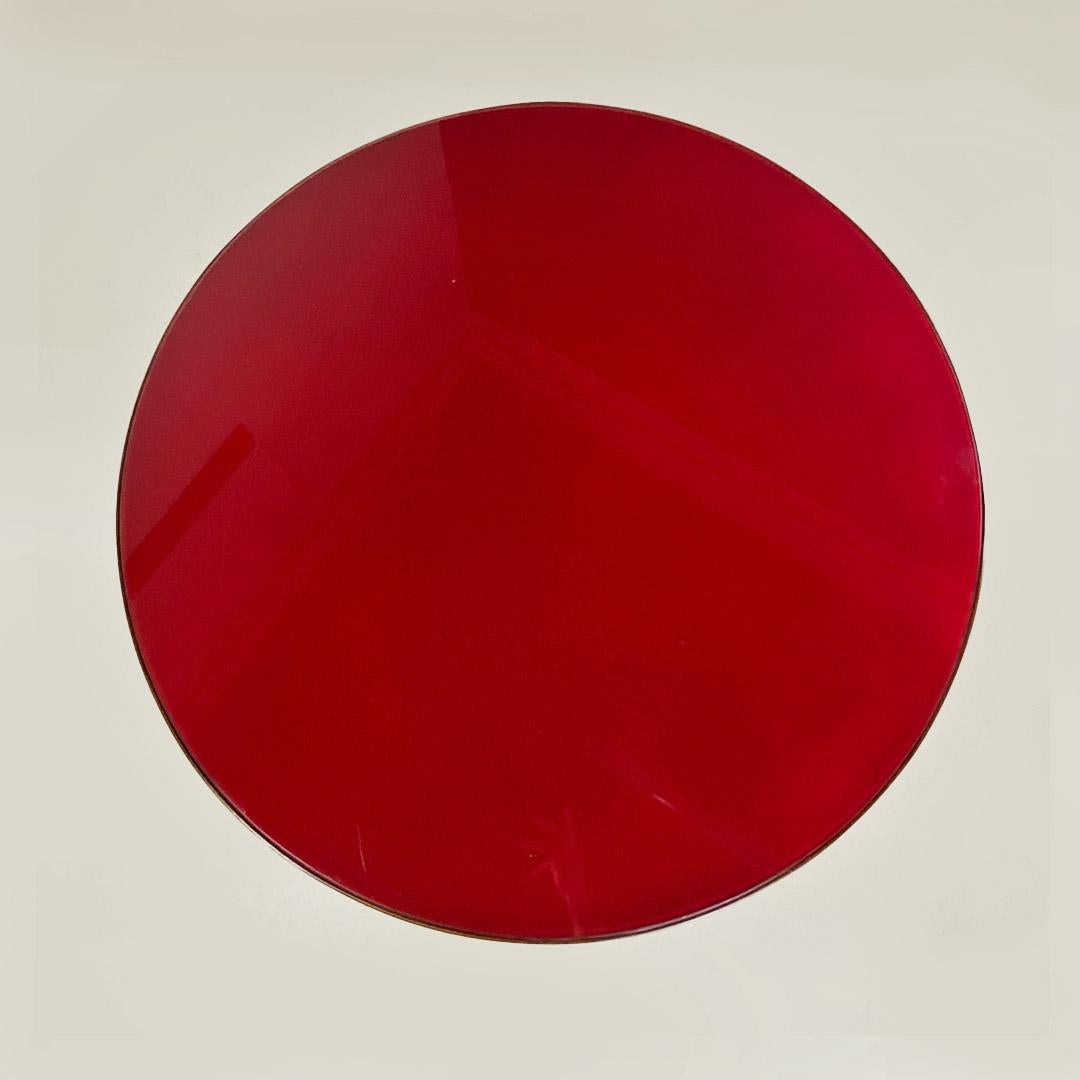 Italian mid century modern red back painted glass and wood round dining ...