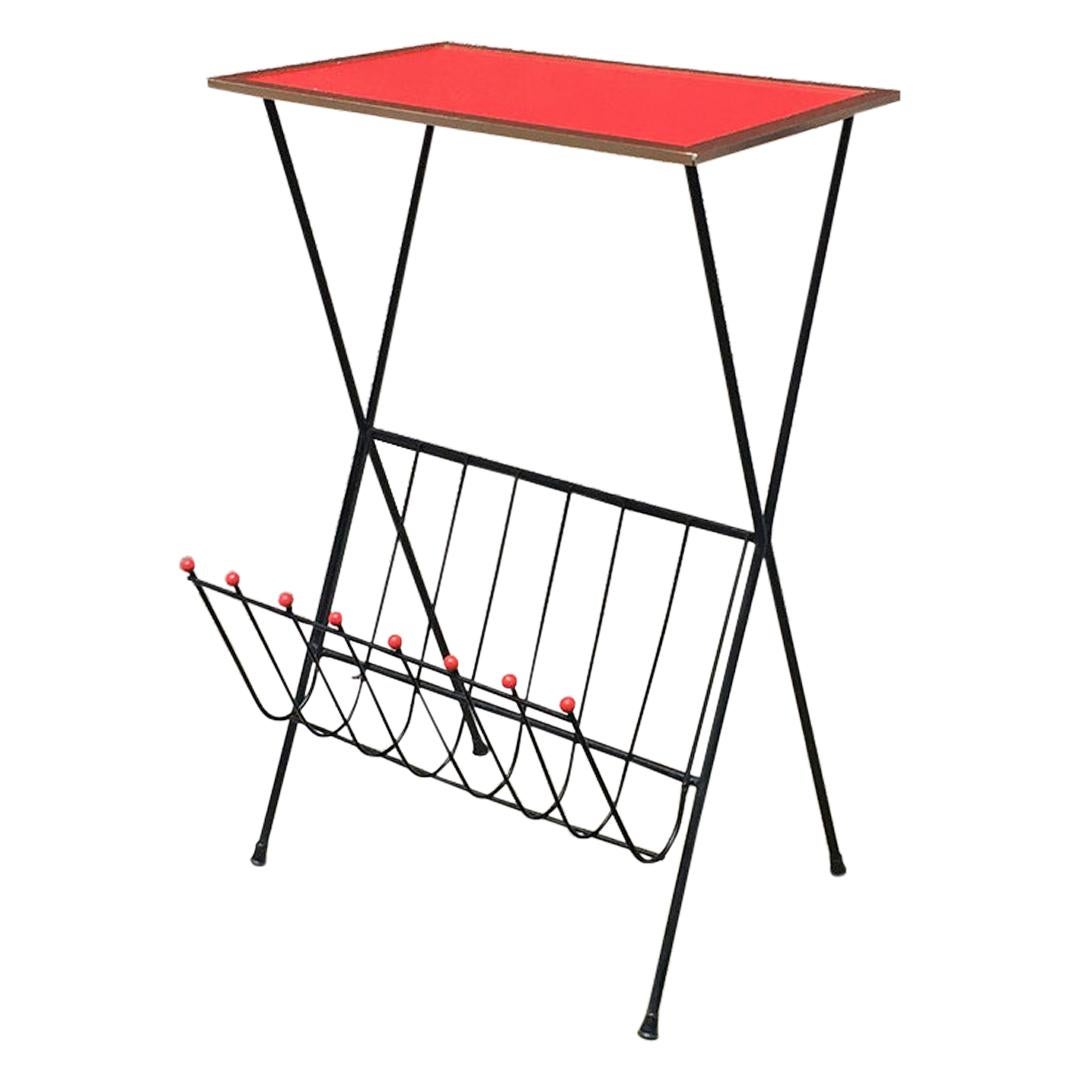 Midcentury Italian Squared Red Formica Ad Metal Table from 1960s at 1stDibs