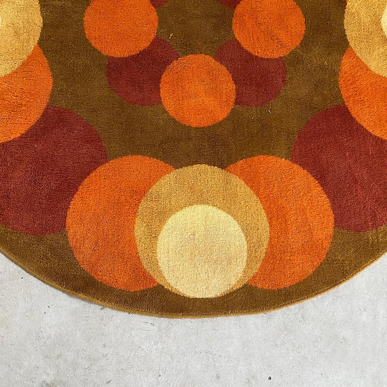 Italian mid-century modern round short-pile carpet with circular motifs ...