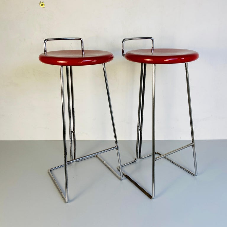 Italian Mid-Century Modern Set of High Red Metal Stools by Dada, 1980s ...