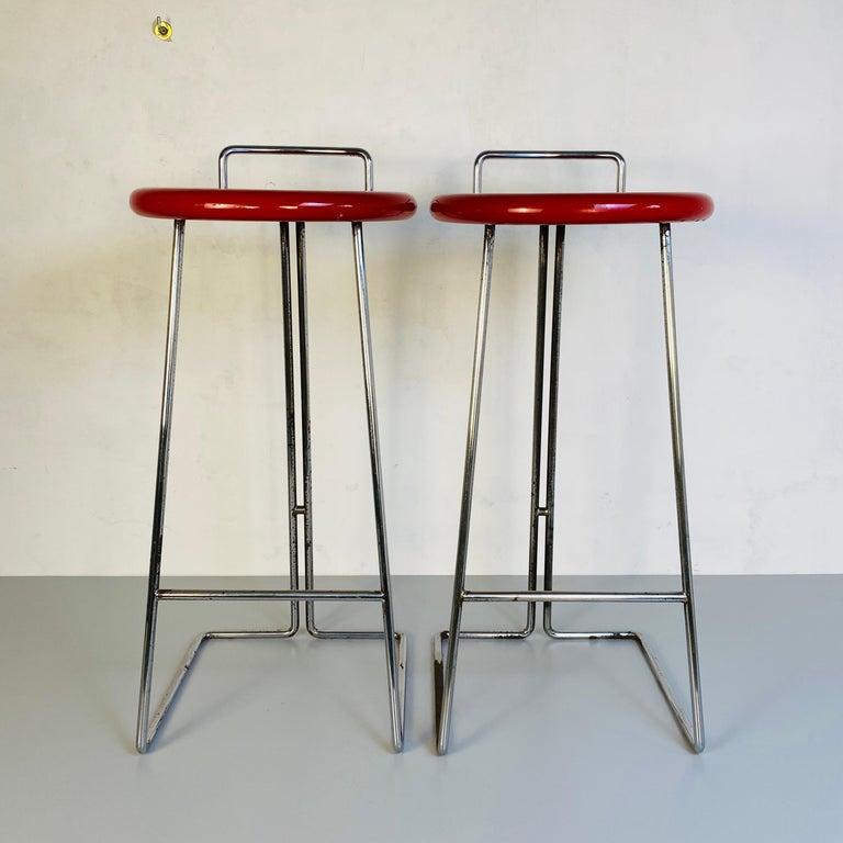 Italian Mid-Century Modern Set of High Red Metal Stools by Dada, 1980s ...