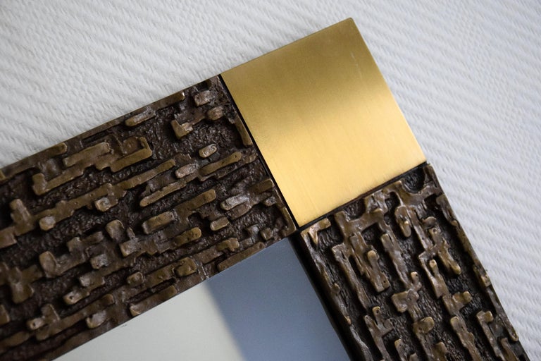 Italian Mid-Century Modern Solid Bronze Square Mirror For Sale at 1stDibs