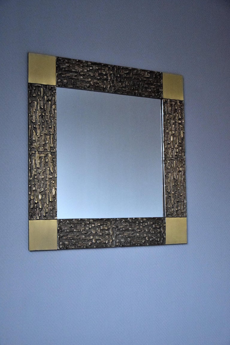 Italian Mid-Century Modern Solid Bronze Square Mirror For Sale at 1stDibs