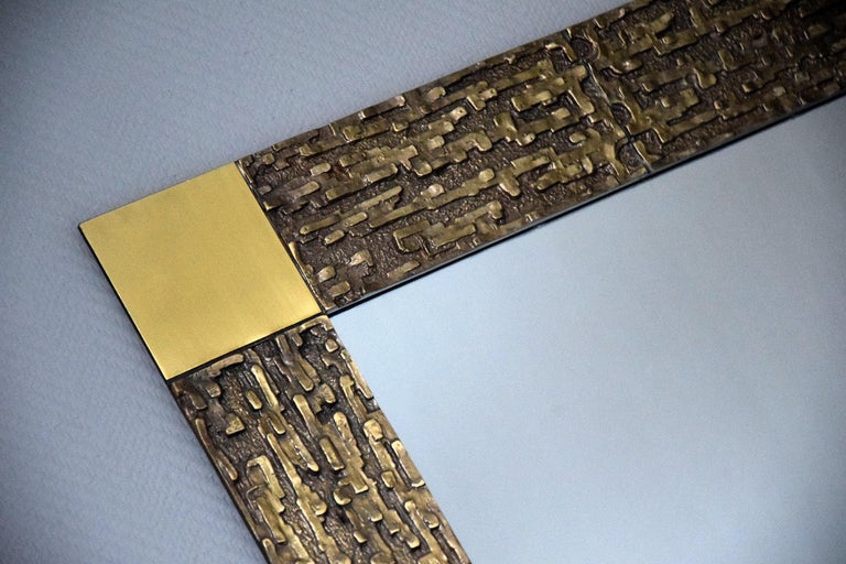 Italian Mid-Century Modern Solid Bronze Square Mirror For Sale at 1stDibs