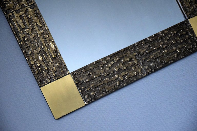 Italian Mid-Century Modern Solid Bronze Square Mirror For Sale at 1stDibs