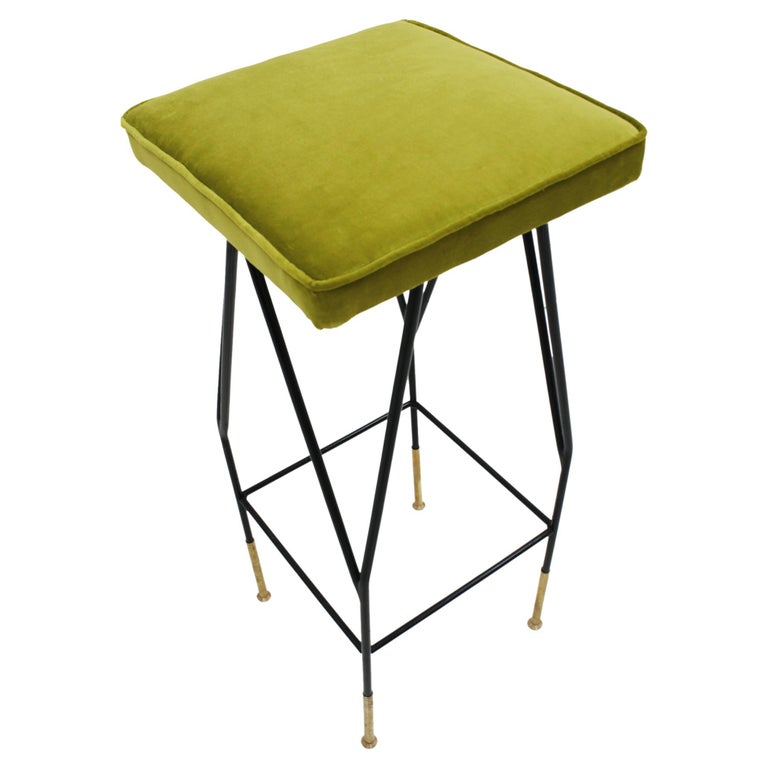 Italian Mid-Century Modern Square Black Lacquered Iron Lime Cotton ...