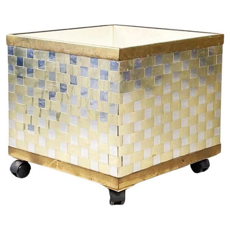 Italian mid-century modern Square planter in steel and brass, 1970s For ...