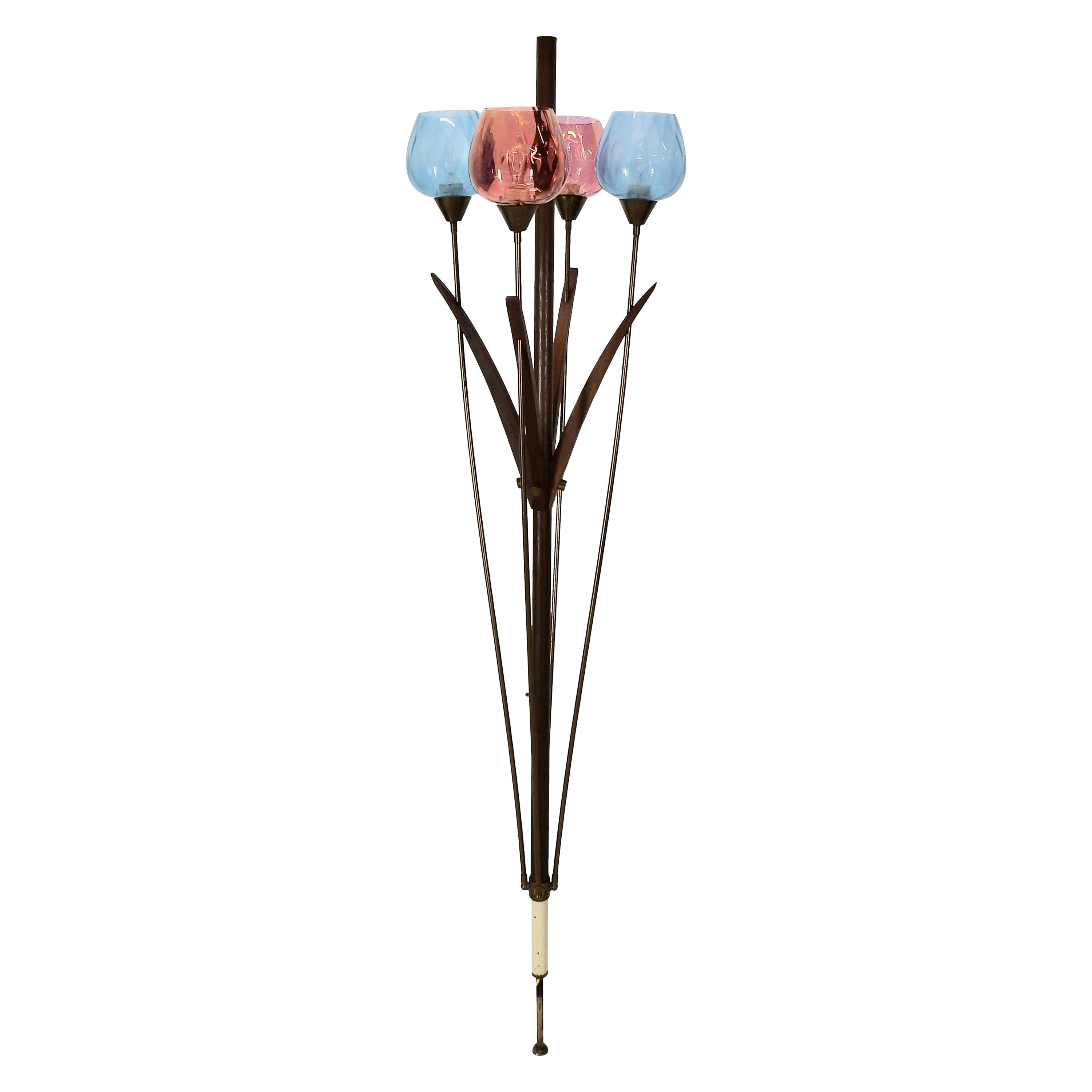 Mid Century Three-light Wood And Brass Tension Lamp By Stiffel at 1stdibs