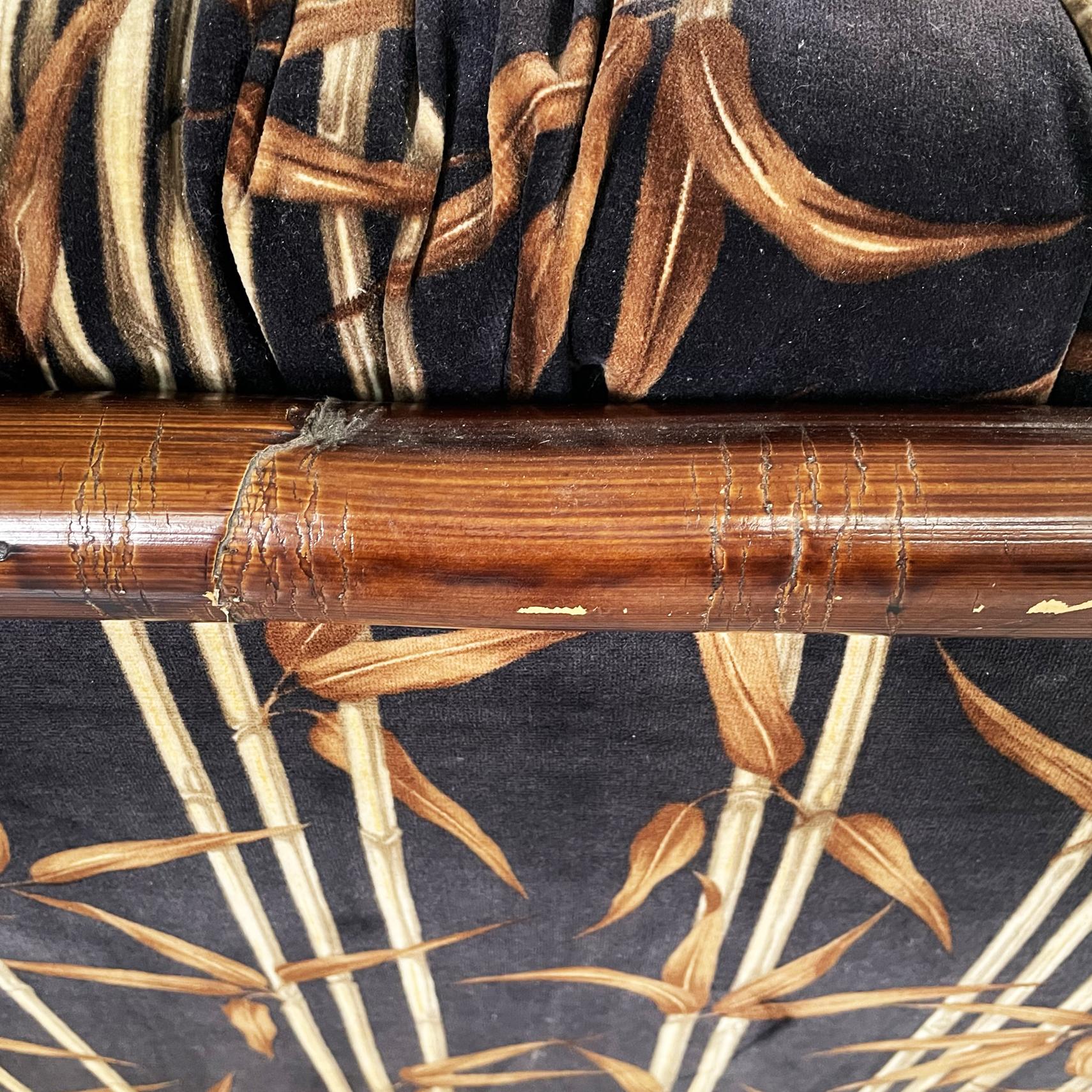 Italian mid-century modern Three-seater sofa in bamboo and fabric ...