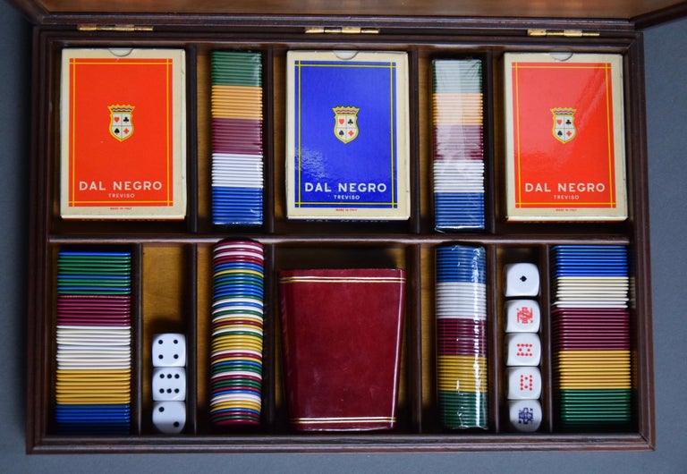 Italian Mid-Century Modern Wood and Silver Poker and Bridge Game Box ...