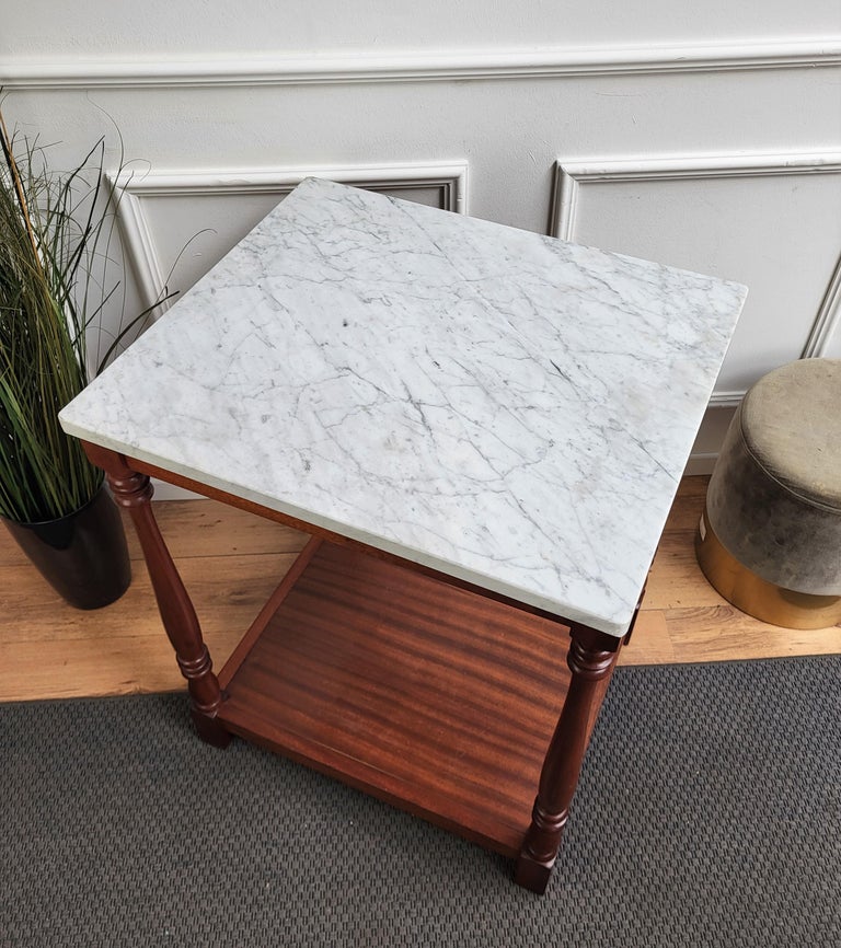 Italian Mid-Century Modern Wood and White Marble Top Work or Side High ...