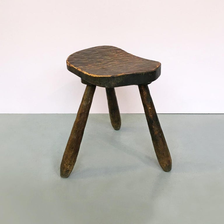 Italian Mid-Century Modern Wood Rustic Stool with Tapered Legs, 1960s ...