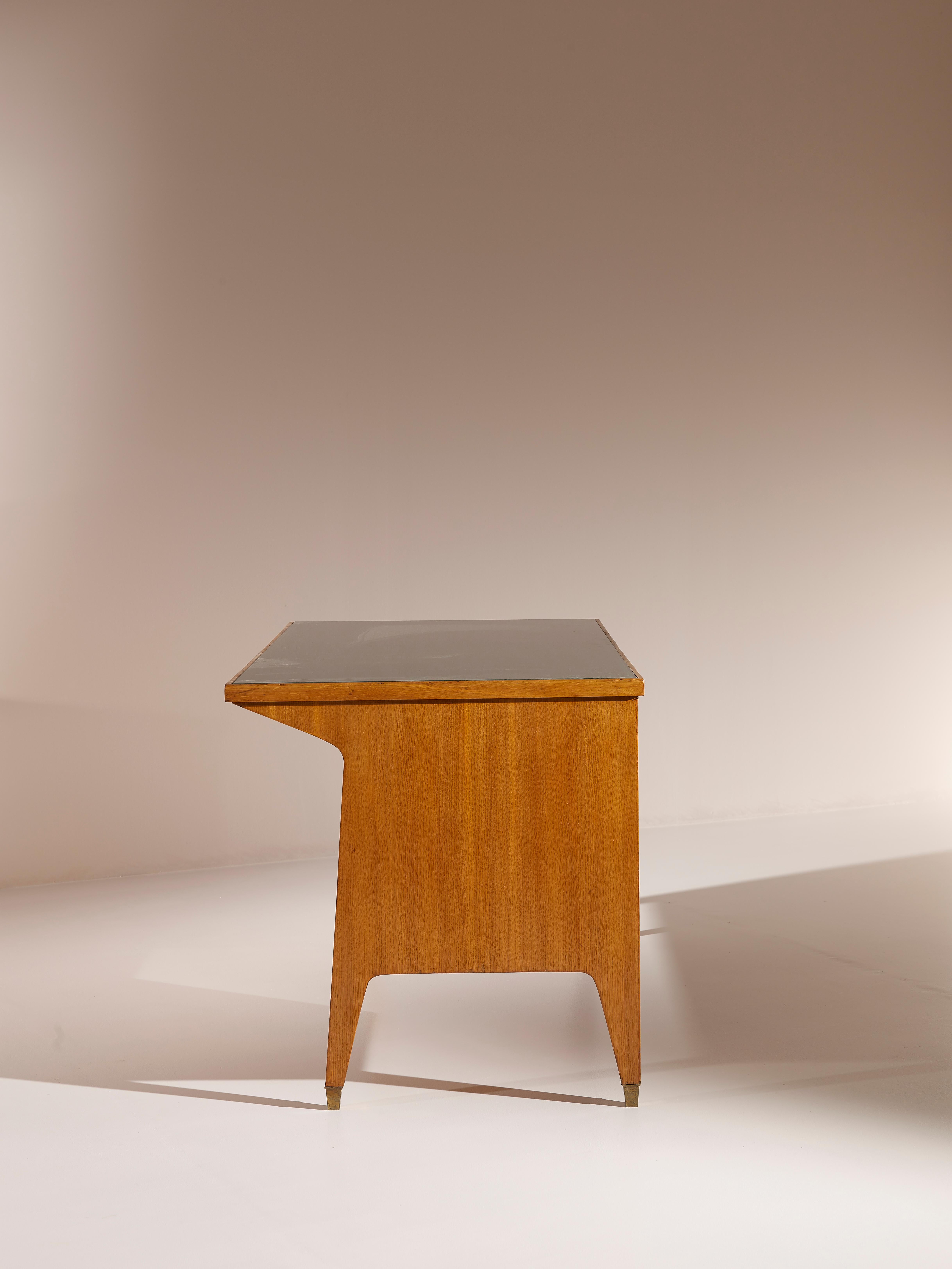 Italian Mid-Century Oak Desk Gio Ponti Inspired, with Brass Feet and ...