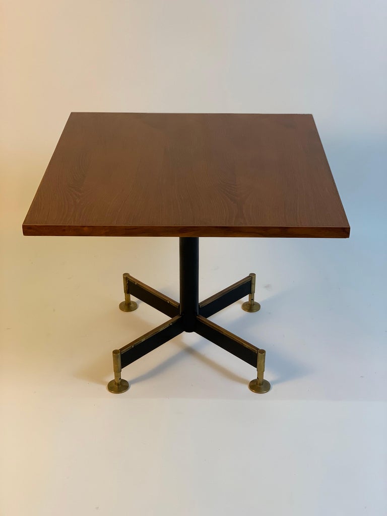 Italian Mid Century Pair Of Side Tables Brass and Black Iron Base Squared Top For Sale at 1stDibs