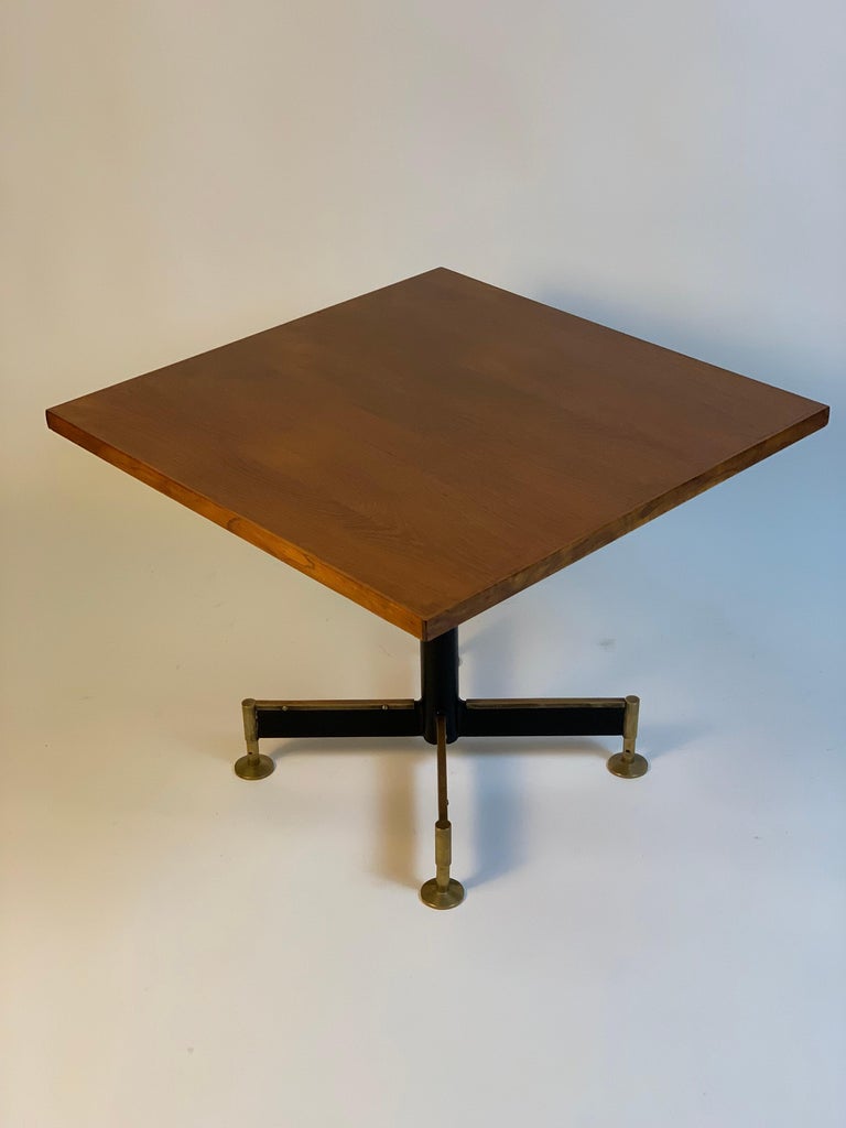 Italian Mid Century Pair Of Side Tables Brass and Black Iron Base Squared Top For Sale at 1stDibs
