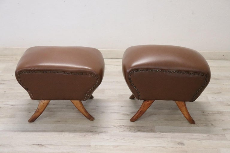 Italian Mid-Century Pair of Stools in Brown Faux Leather For Sale at ...