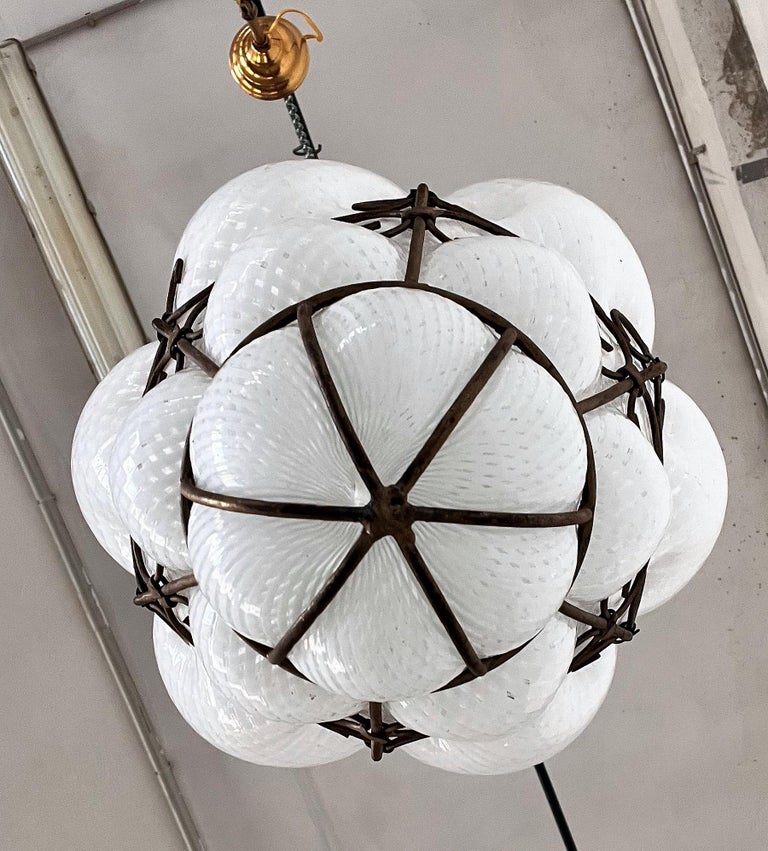 Italian Mid-Century Pair of Venetian Glass Reticello Lantern by Venini ...