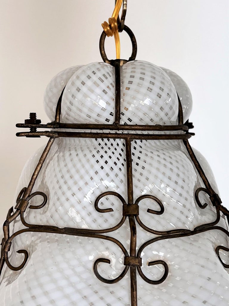 Italian Mid-Century Pair of Venetian Glass Reticello Lantern by Venini ...