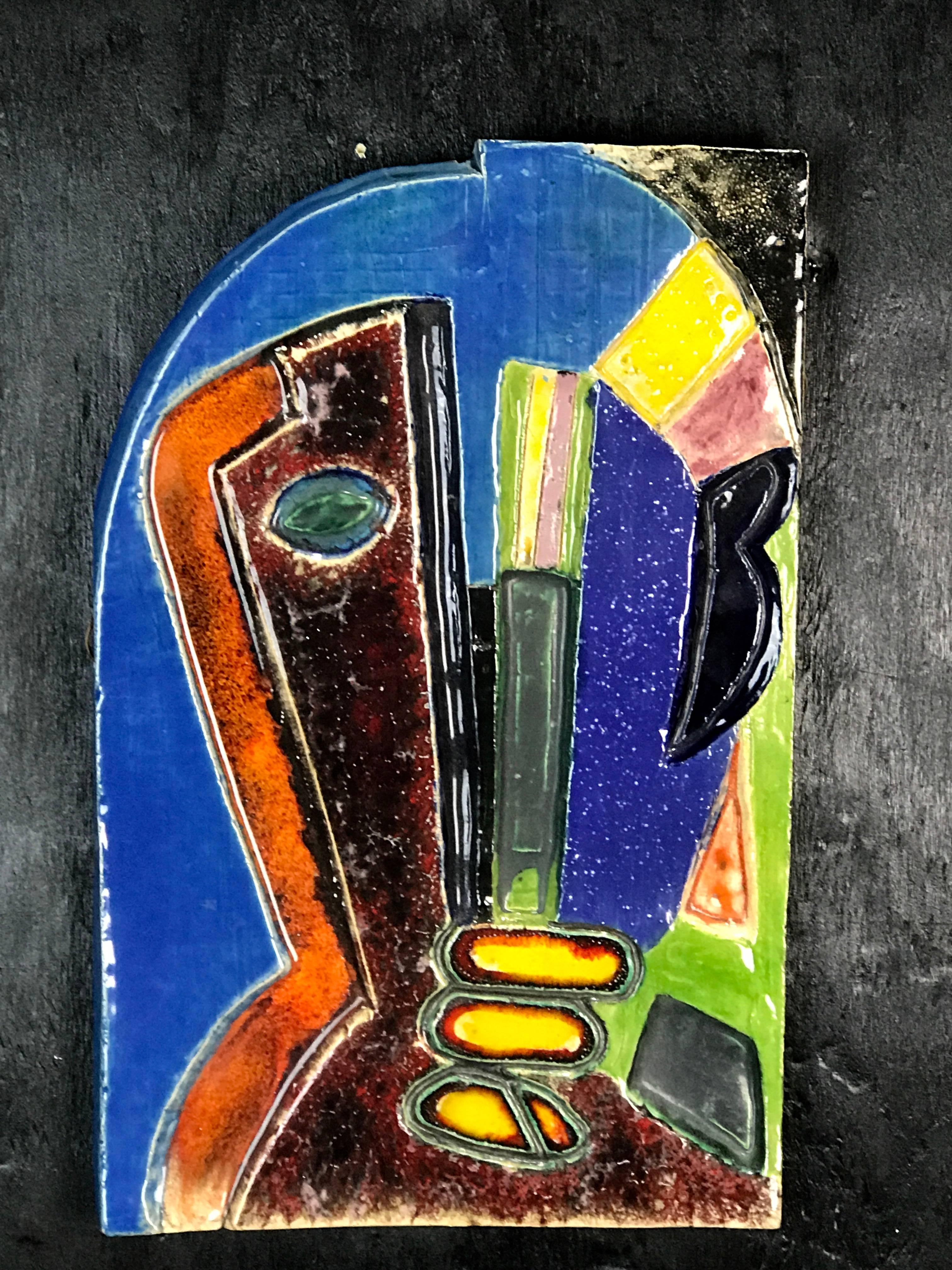 Italian Midcentury Porcelain Abstract Portrait Plaque For Sale at 1stDibs